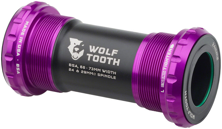 Wolf Tooth Bottom Bracket - English (BSA), 68/73mm, For 24mm Spindle, Ultraviolet Purple – Velo Mine
